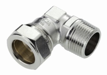 BONFIX Messing knieën, buitendraad x knel vernikkeld - Vernikkelde Kopp